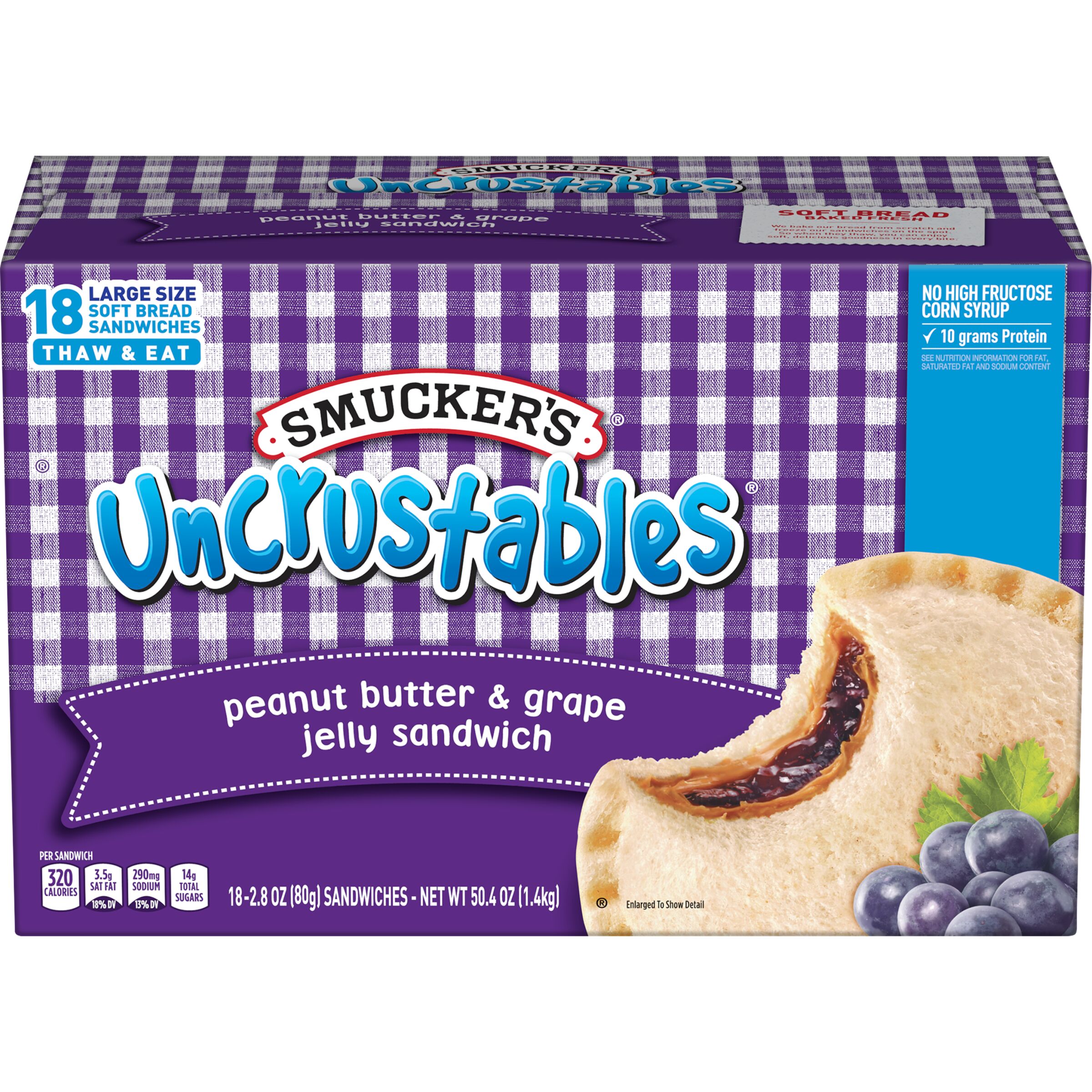 Smucker's 2.8 Ounce Uncrustables Peanut Butter & Grape 18 Pack ...