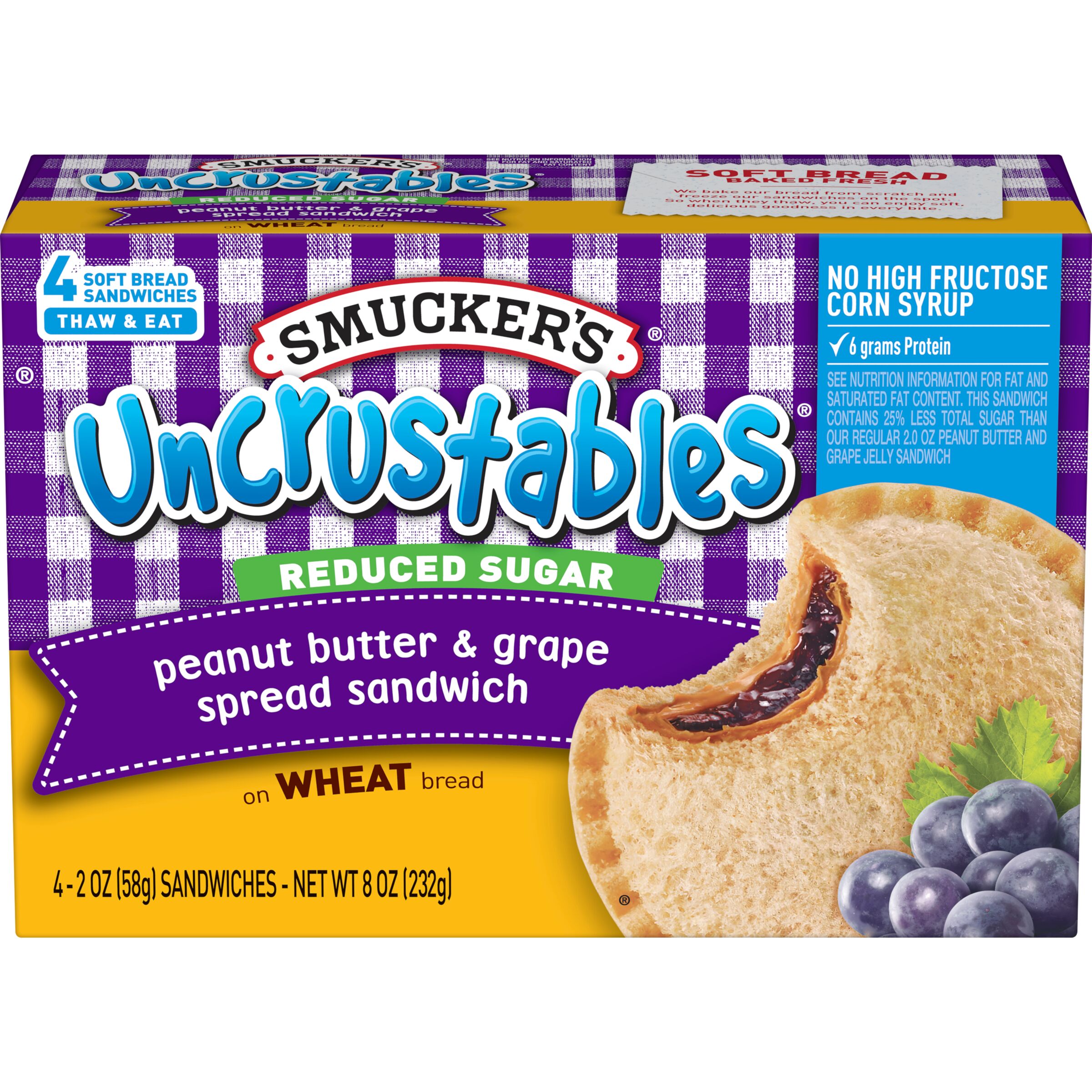 Smucker's Uncrustables Reduced Sugar Wheat Peanut Butter & Grape 4 Pack ...